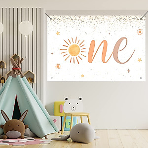 First Trip Around The Sun Backdrop Decoration - 1st Boho Birthday Party Background Banner Sun Party Decoration Photo Booth Props Cake Table Supplies-7x5ft
