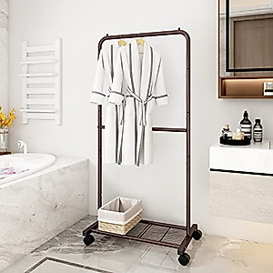 Simple Trending-Double Rod Clothing Garment Rack, Rolling Clothes Organizer on Wheels for Hanging Clothes, Bronze