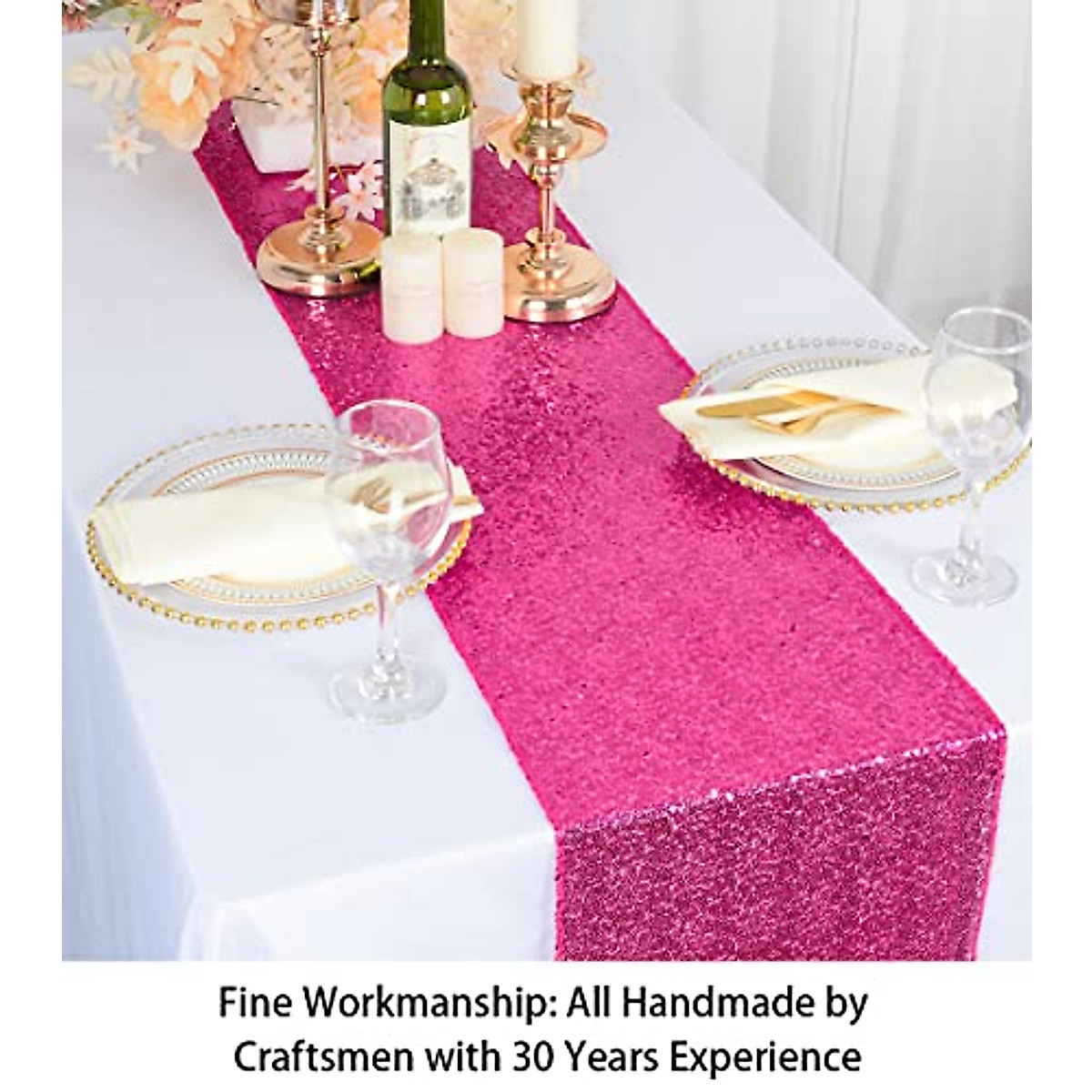 Hot Pink Table Runner Sequin Table Runner Fuchsia 12"x72" Fall Coffee Table Runner Christmas Table Overlay Rustic Banquet Table Cover Decorative Table Runner for Party Fall Dining Table Runner