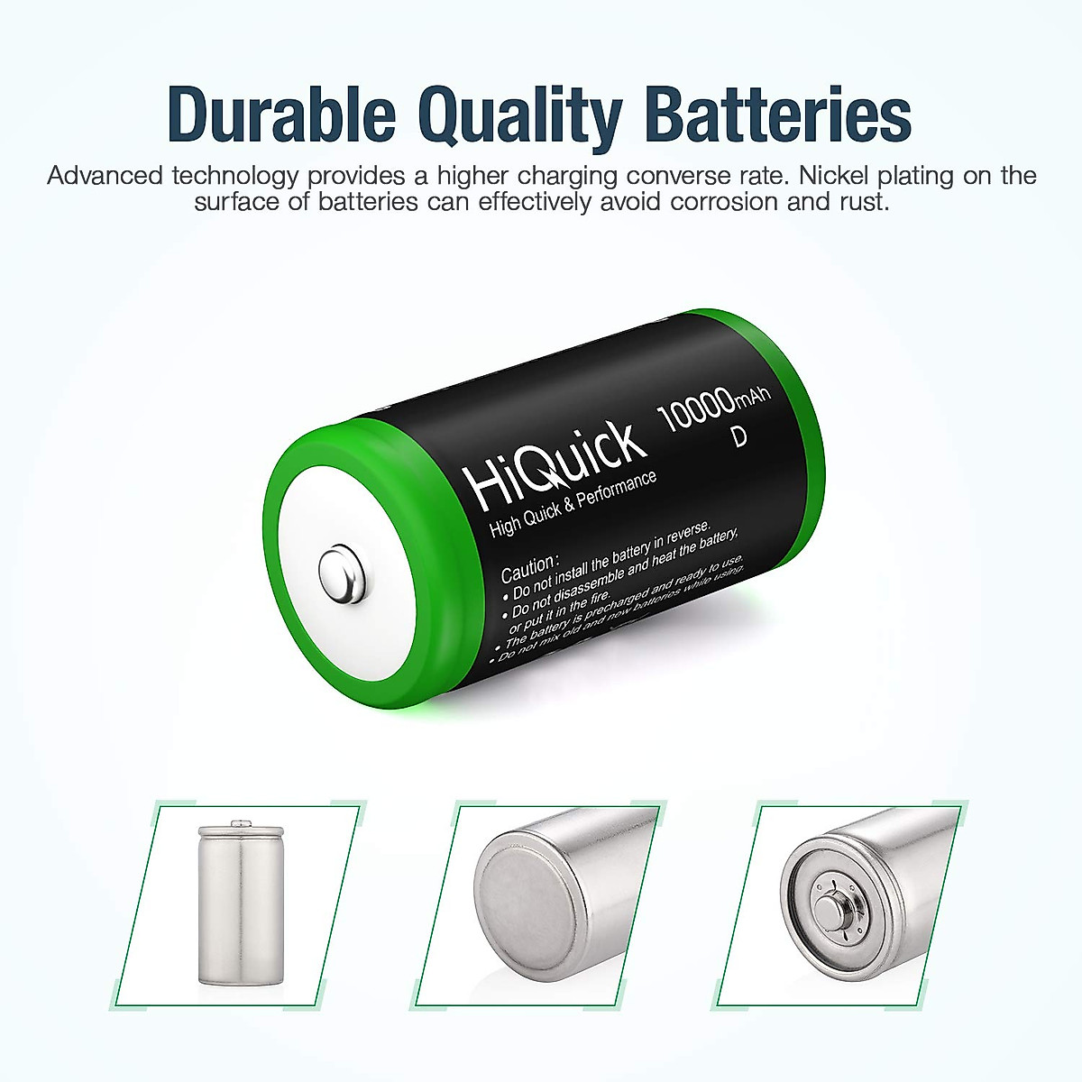 HiQuick D Rechargeable Batteries, 10000mAh 1.2V NiMH Per-Charged D Cell Long Lasting D Size Batteries with Store Boxes(4 Pack)