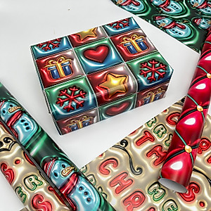 Dtiafu Stereoscopic Christmas Wrapping Paper Bundle - Unique Xmas Design with Snowman Merry Christmas - 20 x 28 Inch Per Sheet(8 Pcs)