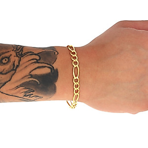 Nuragold 10k Yellow Gold 6.5mm Solid Figaro Chain Link Bracelet, Mens Womens Jewelry 7" 7.5" 8" 8.5" 9"