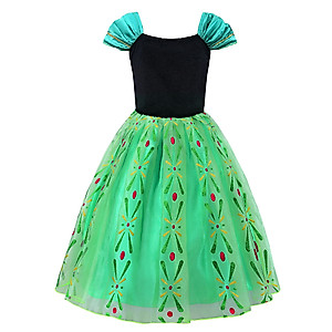 JerrisApparel Girls Princess Costume Snow Party Halloween Cosplay Fancy Dress (7, Green with Accessories)