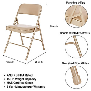 OEF Furnishings (4 Pack Premium Vinyl Padded Folding Chair, Beige