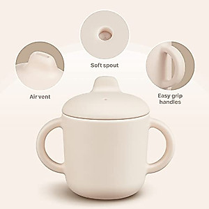 6 Months+ Sippy Cups with Handles,Silicone Sippy Cups Leak Proof 5oz,No Spill Sippy cups for Toddlers (Milk)