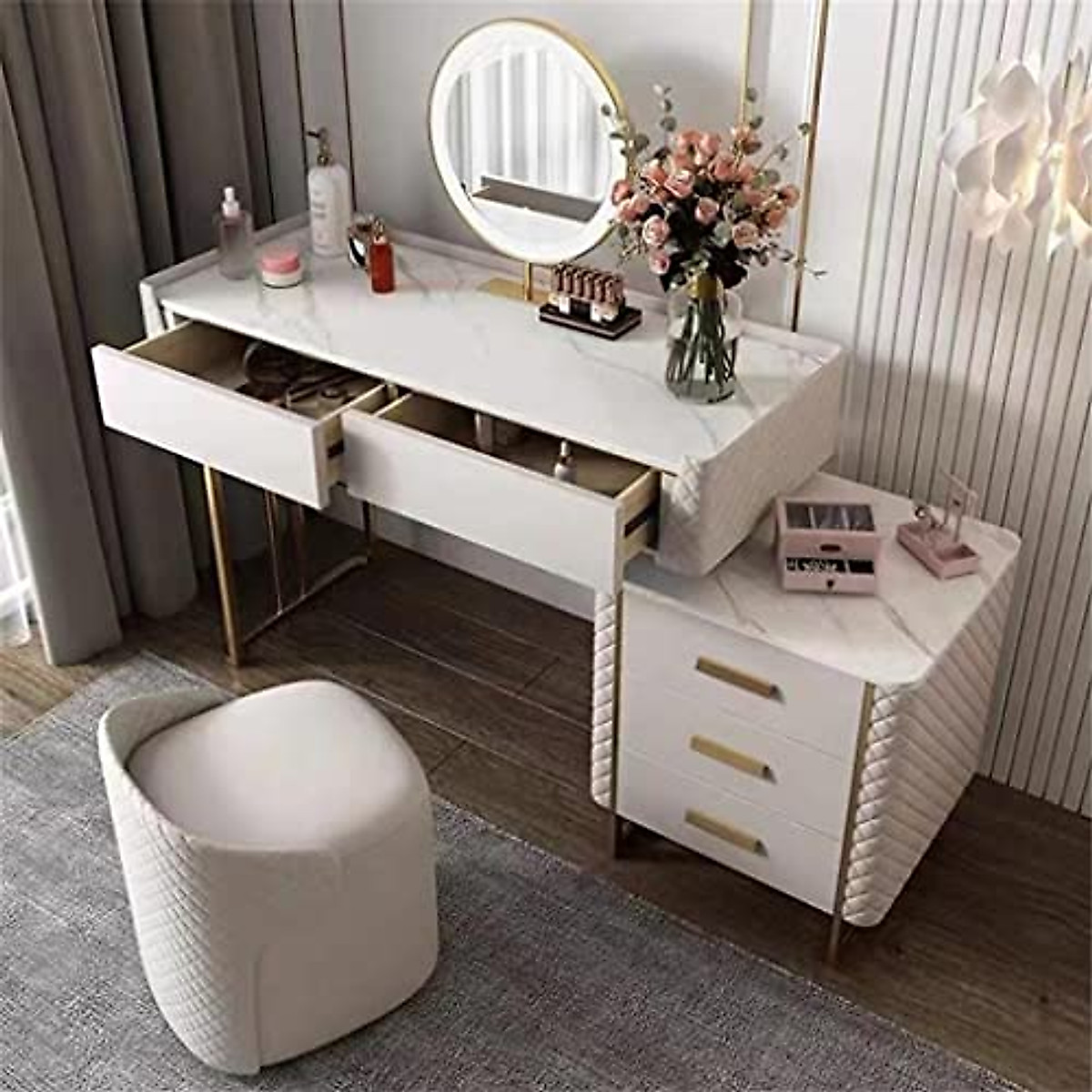 SDGH Dressing Table Set with LED Lighting Side Cabinet and 5 Drawers ...