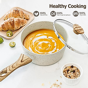 MICHELANGELO Sauce Pan with Lid, Nonstick Saucepans 1.5QT&2QT&3QT, Granite Sauce Pan 3 Piece, Stone Saucepan Set, Small Pot with Lid, Nonstick Sauce Pot Set, White