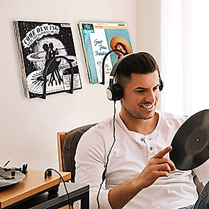 Telihel Vinyl Record Holder Set of 2, Wall Mounting Record Shelf Vinyl Storage Rack for Up to 25 Single Records, Perfect Album Holder to Store and Display Your Valuable Vinyl Collection