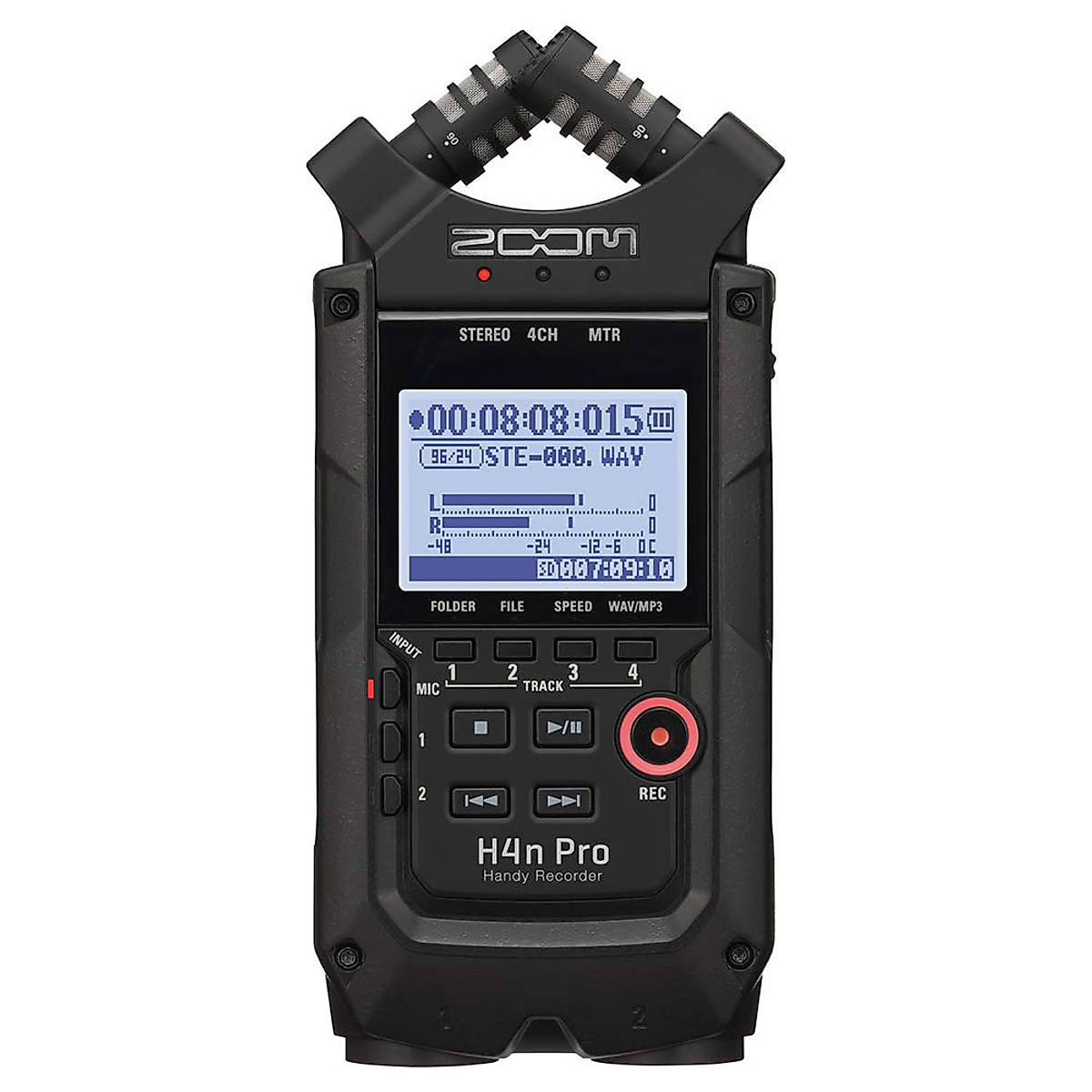 Zoom H4n Pro All Black 4-Track Portable Recorder (2020 Model) with Zoom AD-14 AC Adapter, Windbuster, 16GB Memory Card & USB Cable Bundle
