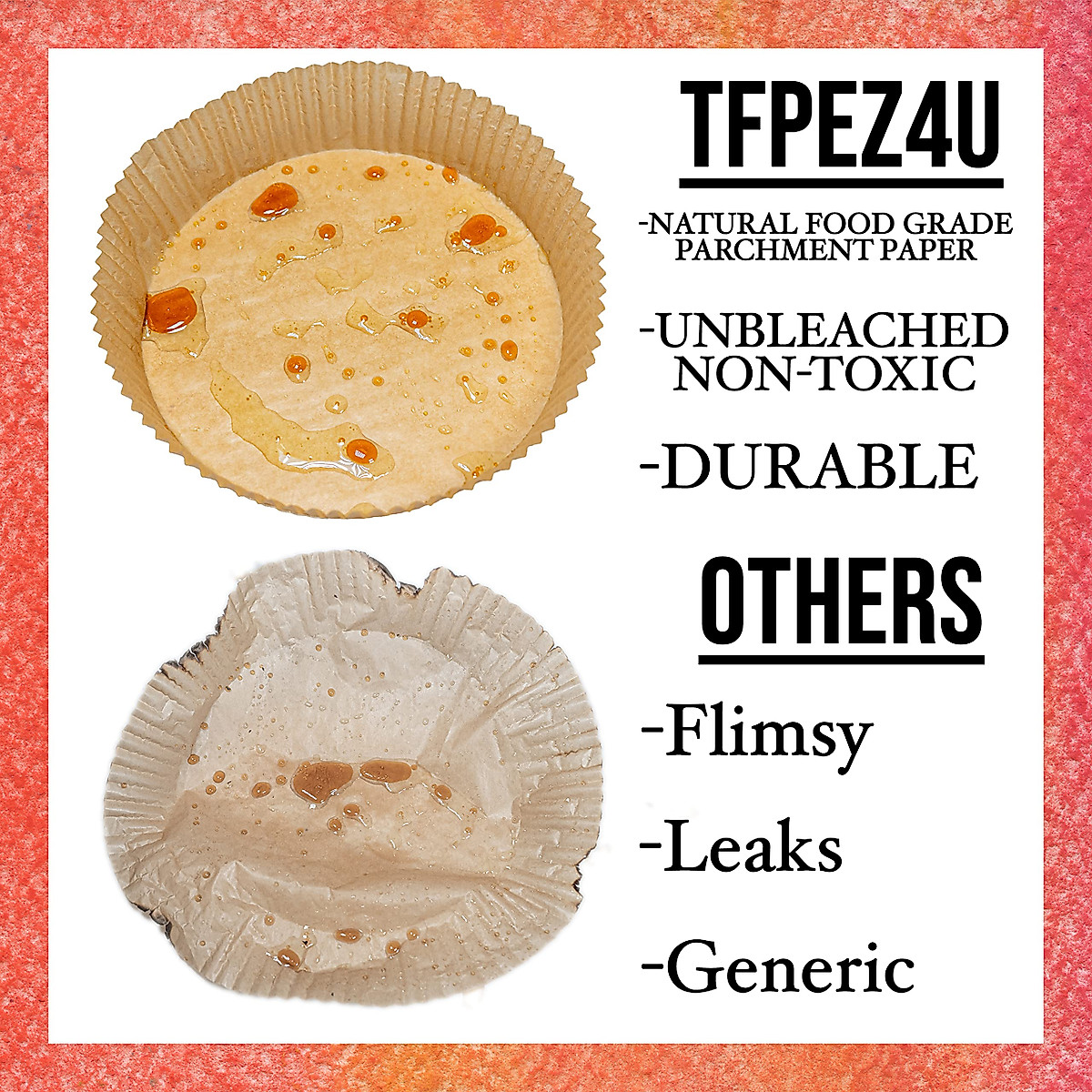 Air Fryer Disposable Paper Liner keep air fryer clean with air fryer inserts, superior food grade quality material unbleached non toxic non stick will not deform leak or affect food like other liners