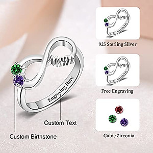 ORFAN Personalized Sterling Silver Infinity Mothers Rings with 1-6 Simulated Birthstones Family Rings for Mother Grandmother Custom Christmas Gift for Mother