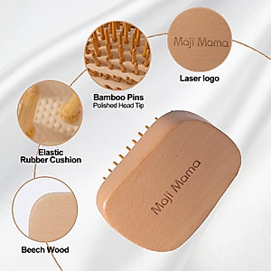 Maji Mama Handmade Natural Wooden Hair Brush Hairbrush with Bamboo Pins Massage Scalp & Detangling All Hair Types