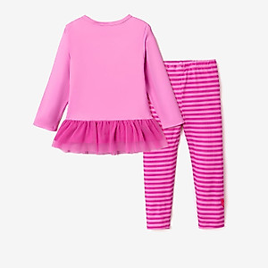 Disney Princess Girls Outfits Ruffle Mesh Hem Long-sleeve Top Floral Bowknot Pants 2PCS Pink 3-4 Years