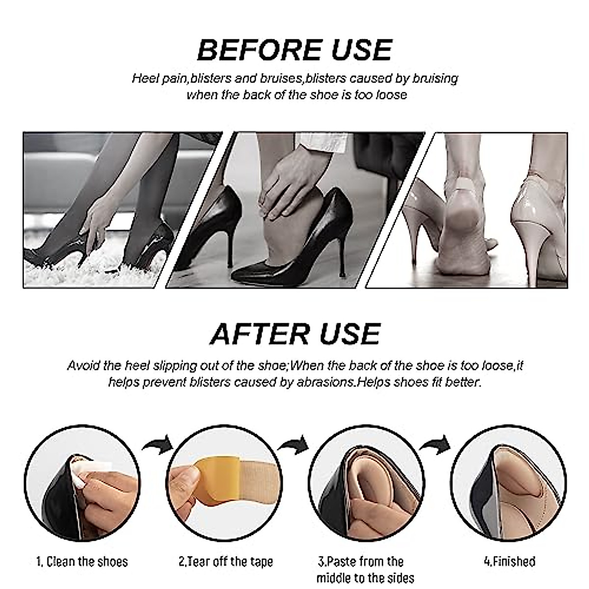 Heel Pads for Shoes That are Too Big - 4 Pairs Foamed Cotton Heel Cushions for Pain Relief & Tighter Fit - Heel Grips for Men Women's Shoes (Pale Apricot)