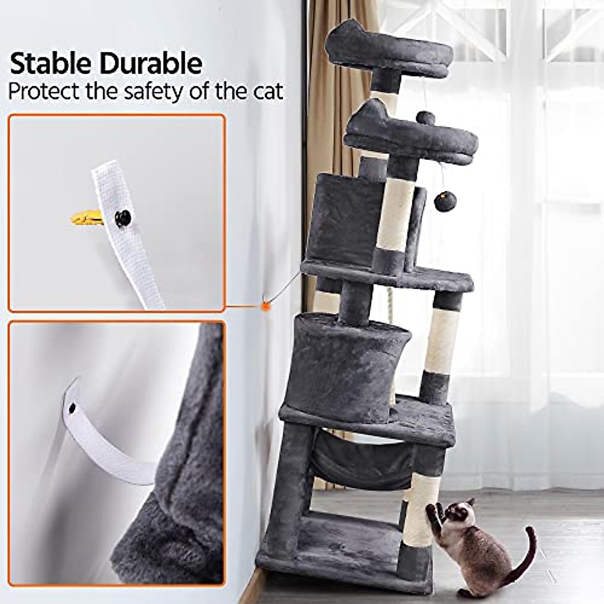 Yaheetech 62.2inches Cat Tree Cat Tower Cat Condo with Platform & Hammock, Scratching Posts for Kittens Pet Play House with Plush Perch for Indoor Activity Relaxing