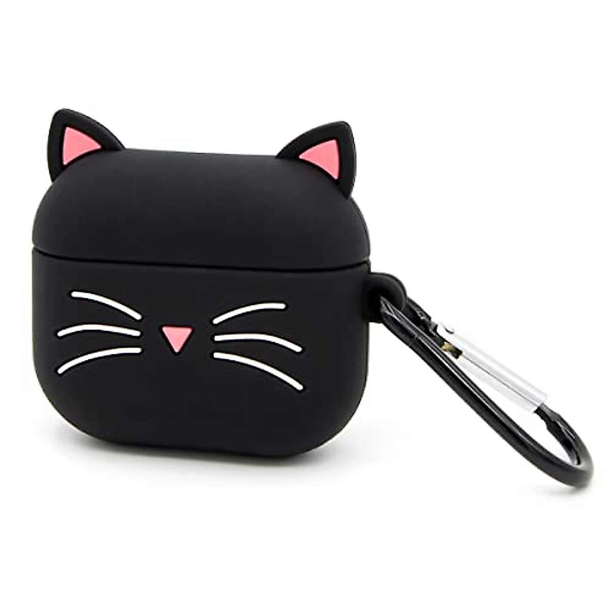 Mouzor Cute AirPods 3 Case (2021), Black Whisker Cat AirPods 3rd Generation (2021) Case Funny 3D Cartoon Animal Shockproof Soft Silicone Charging Case Cover with Carabiner for Kids Girls Boys Women