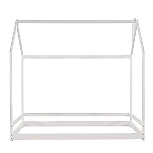 Merax Twin Size Wood House Bed, Wooden Bedframe with Roof for Kids, Teens, Boys or Girls, White
