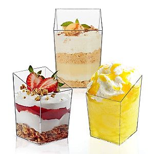 Plastic Dessert Cups with Spoons,Mini Disposable Appetizer Cups Clear Square Slanted Parfait Cups for Party - Set of 24 (3oz square slanted dessert cups)