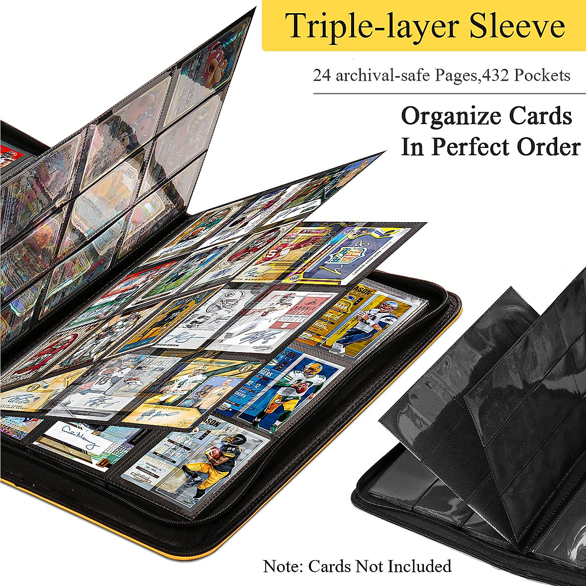 zeerliki 9-Pocket Trading Card Binder, 432 Pockets Game Card Holder Album with Black Sleeves, Side-Loading Pocket Zipper Binder Case for MTG,TCG,Sport Cards,Photocard