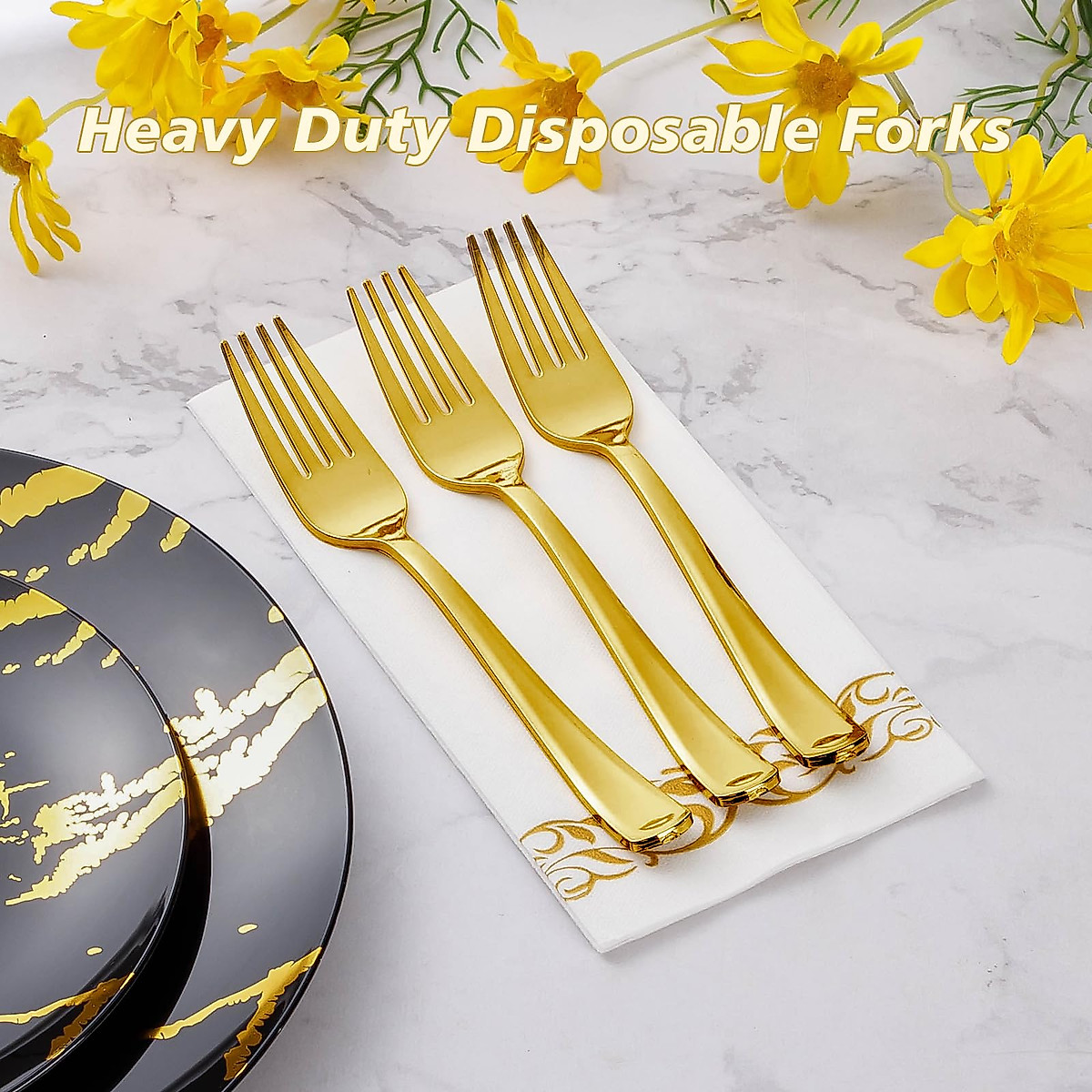 Goodluck 50 Pack Gold Plastic Forks, Heavy Duty Gold Forks Disposable, Gold Plastic Cutlery Perfect for Weddings, Parties, Dinners