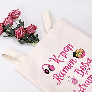 MEIKIUP K-Pop Lover Tote Bag Canvas Shopping Bag K-Drama Lover Gift K-Pop Fashion for Fans Milk Tea Lover Gift (KRBK Tote Bag)