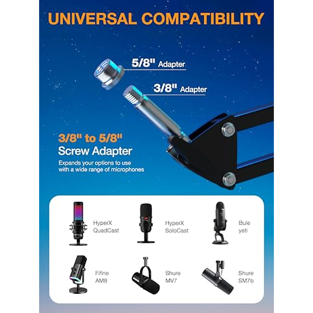 QuadCast Mic Arm Mic Stand, Boom Arm Microphone Arm for HyperX QuadCast SoloCast Blue Yeti Fifine AM8 and most Mic, Mic Stand Desk with Cable Management by SUNMON