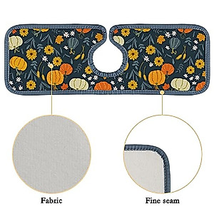 Absorbent Kitchen Faucet Mat 2 Pieces Thanksgiving Pumpkins Sunflower Faucet Sink Splash Catcher Bathroom Counter Drip Catcher,Splash Guard Water Stains Preventer
