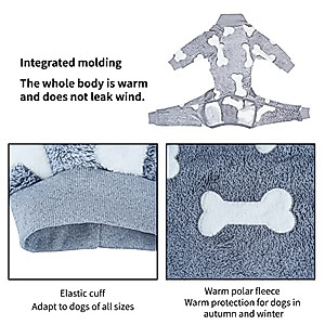 Plush Dog Pajamas for Cold Weather 4 Legs Clothes Dog Stretch Good Fit Fit Medium and Large Dog Onesie Warm Soft Pet Romper Winter (XL, Gray)