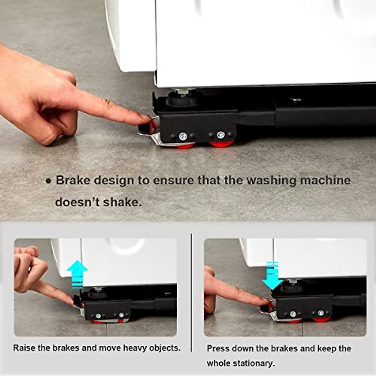 koutey Heavy Duty Expandable Appliance Base For Washing Machines, Refrigerators, Dryers, Dishwashers and other Heavy Objects, can bear 300 kg (Black base with red wheels + lifter tool)