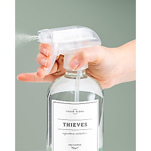 Vine Creations Glass Spray Bottles, 2 Pack Refillable Spray Bottles for Cleaning Solutions, Clear Spray Bottle for plants, Water Spray Bottle Sprayer, Glass Spray bottles 16 oz with Waterproof Labels