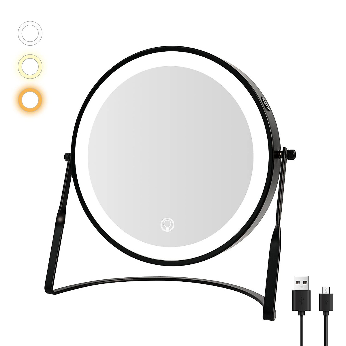 DOWRY 8.5'' Lighted Makeup Vanity Mirror with Magnification, Rechargeable 1x 10x Magnifying Mirror with 3 Color Light Brightness Adjustable, 360°Rotation Double Side Desk Cosmetic Mirror…