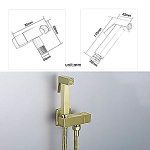 ifgswopq Brushed Gold Handheld Bidet Sprayer for Toilet, Portable Cloth Diaper Sprayer Kit Brass Bidet Sprayer Set Wall Mount Toilet Bidet Sprayer Kit with 1.5M Shower Hose, for Personal Hy
