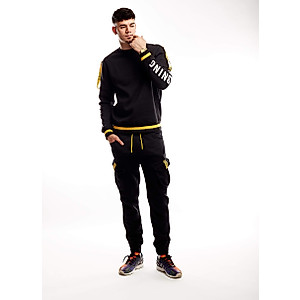SCREENSHOT SPORTS-P11960 Mens Premium Hip Hop Cargo Pockets Fleece Pants - Slim Athletic Jogger Fitness Workout Utility Sweatpants-Black-Medium