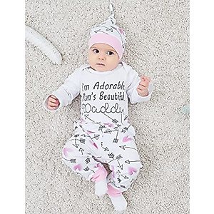 SEYOUAG Baby Girl Clothes Cute Mommy Letter Romper Arrow Heart Pants Newborn Girls Outfits Fall Winter Clothes Set (Adorable Pink, 0-3 Months)