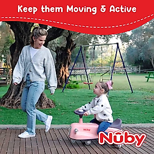 Nuby Twist N Ride Classic Ride on Cars - Riding Toys with Realistic Working Front & Back Lights - Fun Light Up Car Scooter with Music - Toys for 3 Years and Up - Aqua & Red Toy Scooter Car, Large
