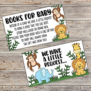 50 Safari Jungle Animals Books for Baby Shower Request Cards - Invitation Inserts - Gender Neutral