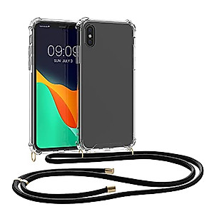 kwmobile Crossbody Case Compatible with Apple iPhone Xs Case - Clear TPU Phone Cover w/Lanyard Cord Strap - Black/Transparent
