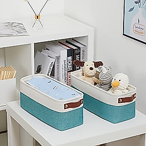 DULLEMELO Collapsible Bundle Baskets 2 Large Baskets 17"x12"x15" + 2 Narrow Baskets 15"x6"x5.5"（White&Teal)