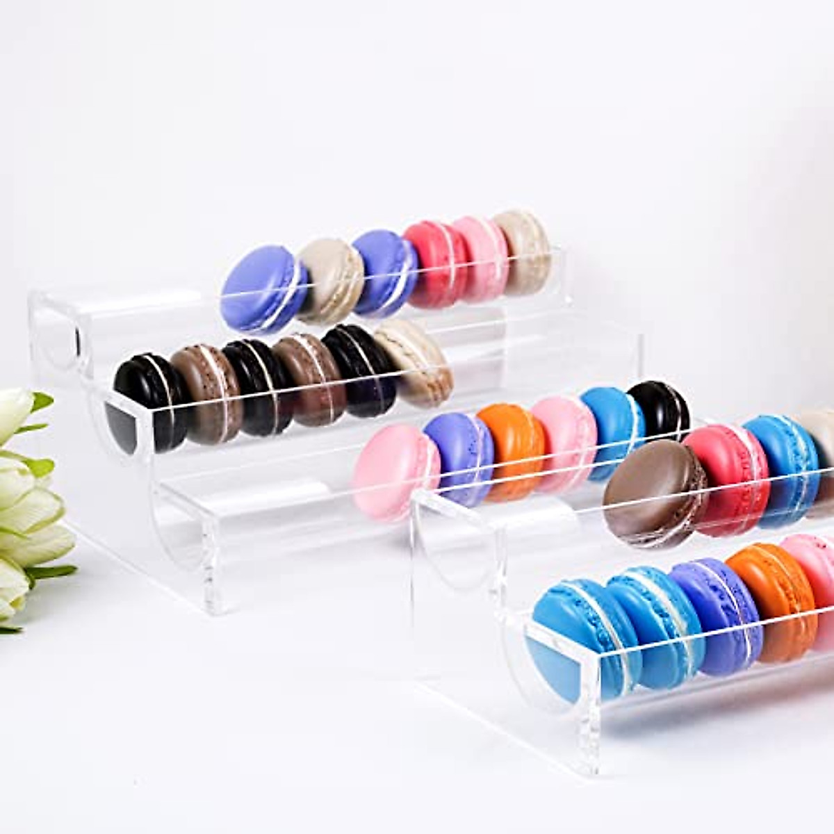 KVMORZE 8.7" Clear Cracker Serving Tray, Transparent Macaron Display Tray, Rectangular Cracker Holder for Serving Trays, Food Display Cracker Serving Tray Stand for Home (U Shape 3-Tier Acrylic)