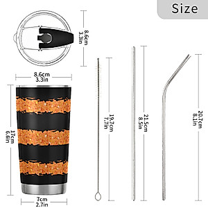 Yasala Halloween Tumbler Glitter Stripes Orange Black Insulated Coffee Cup Back to School Beverage Container Office Travel Mug with Straw and Lid 20oz Holiday Gift Day of The Dead Present