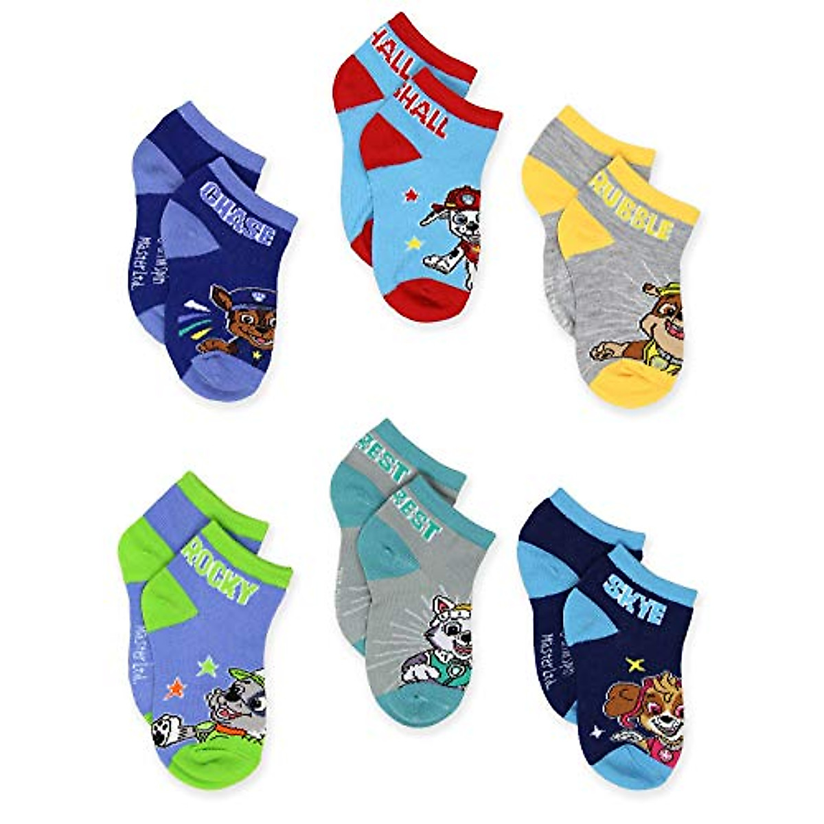 Nickelodeon Paw Patrol Toddler Boys 6 Pack Quarter Style Socks Set (Small (Sock: 4-6), Multicolor)