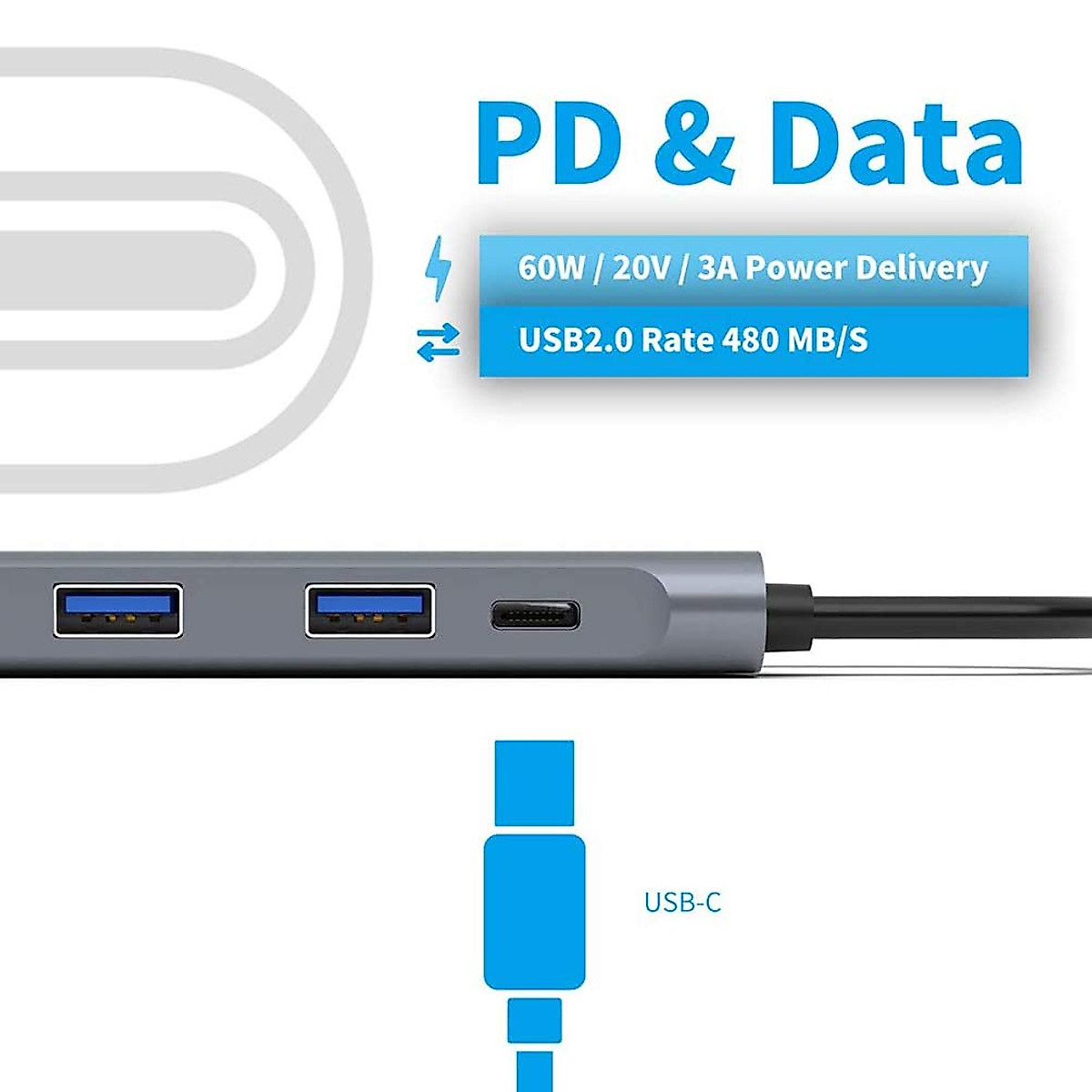USB C HUB, 5 in 1 Type C Port Adapter with HDMI 4K, 3.5mm Audio Output, USB 3.0, USB 2.0, USB-C PD Charging, Type-C Docking Station for MacBook pro, iPad, Nintendo