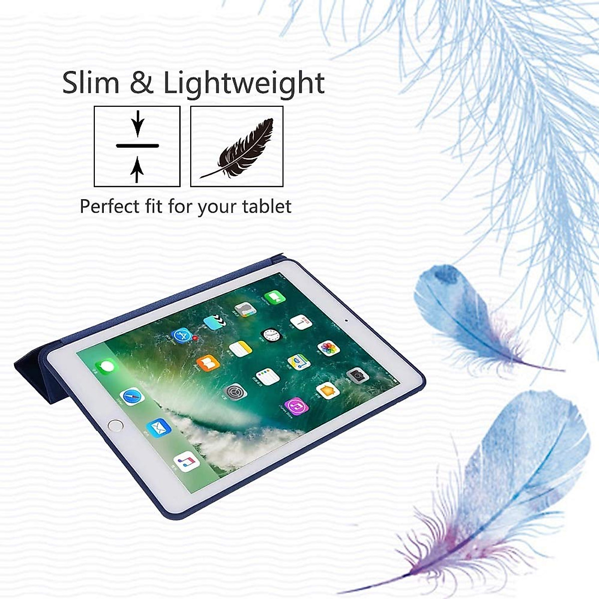 for iPad 9.7 Case 2018 iPad 6th Generation Case / 2017 iPad 5th Generation Case, Slim Fit Lightweight Smart Cover with Soft TPU Back Case for iPad 9.7 2018/2017 with Sleep/Wake - Dark Blue