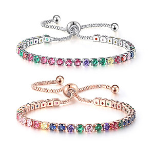Vispayi Rainbow Cubic Zirconia Bracelet, Cubic Zirconia Classic Tennis Bracelet, Adjustable Tennis Bracelets for Women Teen Girls