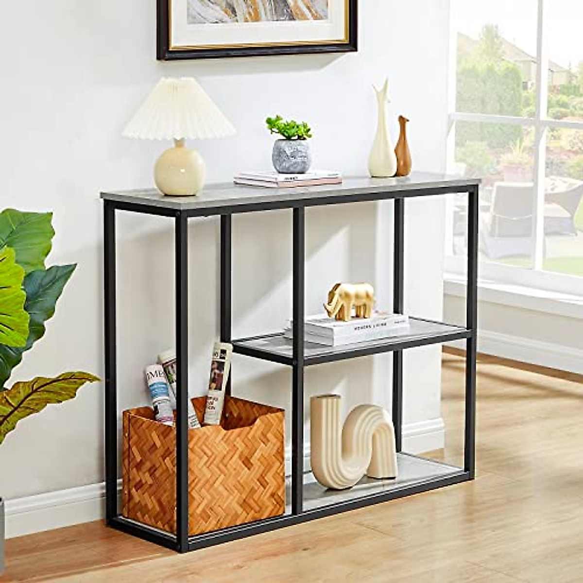 WOHOMO Console Table, 12 Inch Narrow Sofa Table with 3-Tier Storage ...