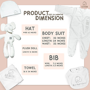 ELE Friend Newborn gift set 0-6 months – Unisex clothes for Newborn, Unisex baby gift set, Gift basket includes Cute Soft white Elephant Plush Doll, Thank You Card and giftbox (baby blue)
