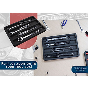 Polar Whale Tool Drawer Organizer 3-Piece Wrench Insert Set 4 Pockets Black Durable Foam Holds Many Tools 15 x 10 Inch Trays Fits Craftsman Husky Kobalt Milwaukee Many Others