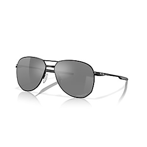 Oakley Men's OO4147 Contrail Aviator Sunglasses, Satin Black/Prizm Black Polarized, 57 mm