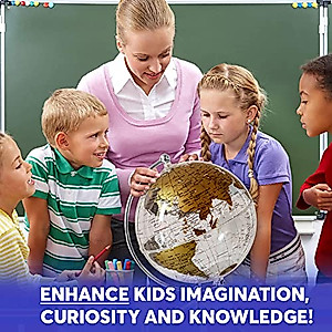 JBRUN 8" World Globe,Illuminated World Globe with Metal Stand,Educational Interactive Globe for Home Decor,Office Desktop,LED Globe Lamp