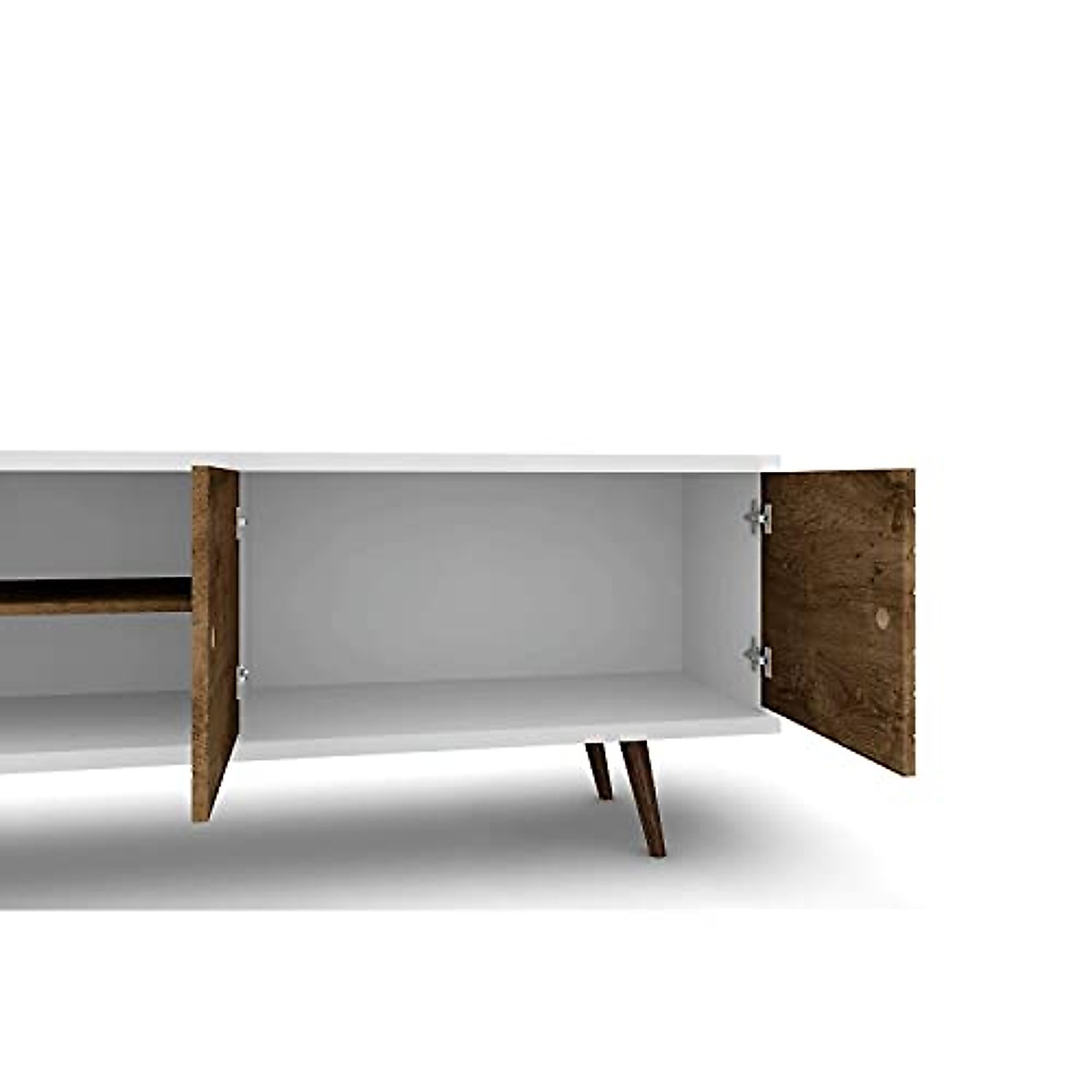 Manhattan Comfort Liberty Mid-Century Modern Living Room TV Stand and Panel, 62.99", White/Rustic Brown